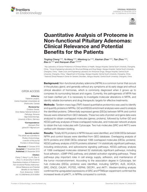 Pdf Quantitative Analysis Of Proteome In Non Functional Pituitary