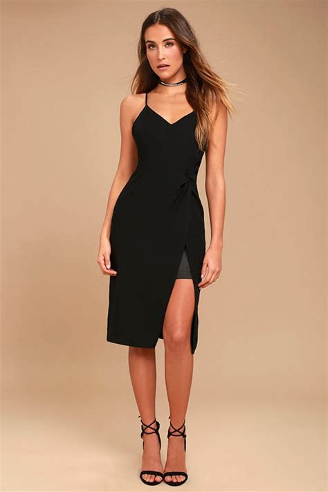 Sexy Black Dress Midi Dress Wrap Midi Dress Cocktail Dress 49