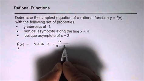 Write Rational Function With Given Oblique And Vertical Asymptote Along