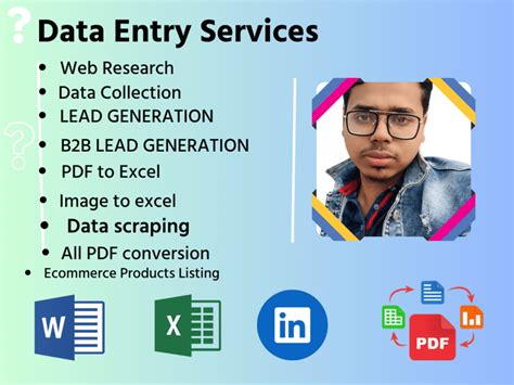 data entry pdf to excel data analysis and web research and linkedin