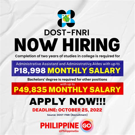 Dost Fnri Is Currently Hiring Apply Now Opportunities Ph