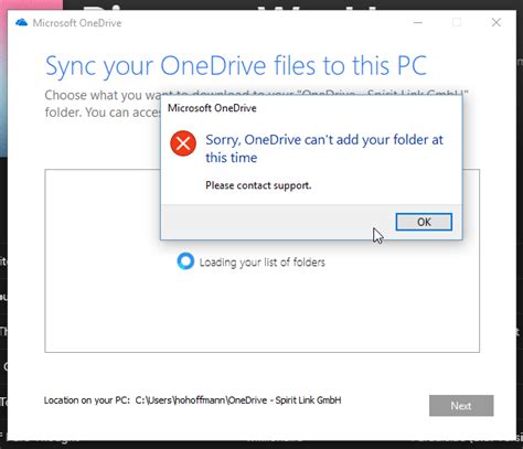 error during onedrive setup sorry onedrive can t add your
