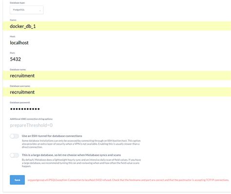 failed to connect to database org postgresql util psqlexception