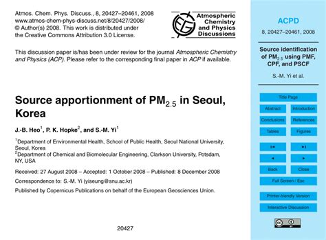 Pdf Source Apportionment Of Pm2 5 In Seoul Korea