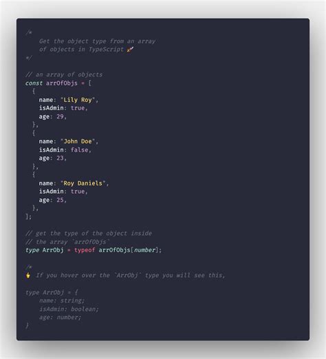 how to get the object type from an array of objects in typescript