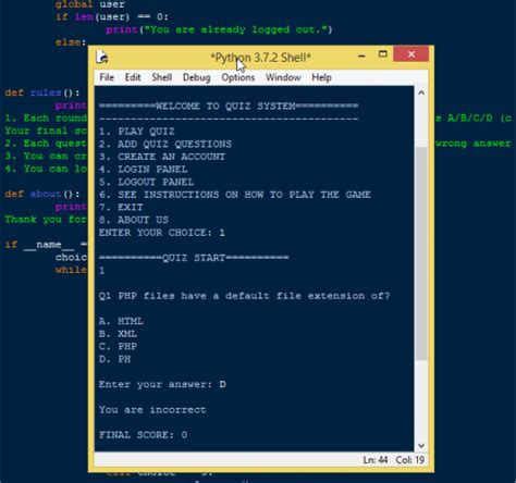 simple quiz system project in python free source code