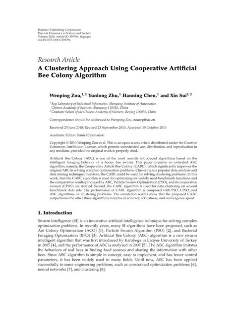 pdf a clustering approach using cooperative artificial