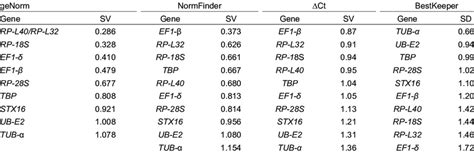 ranking of the 10 housekeeping genes using four different