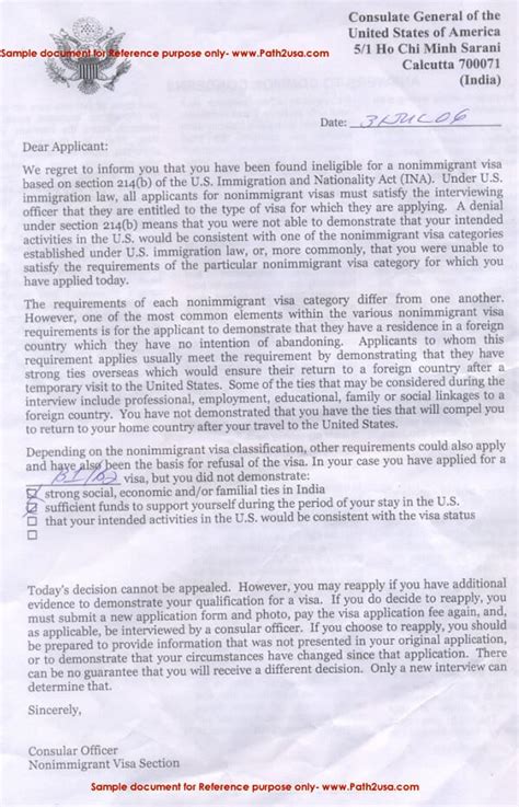 Sample Visa Denial Letter Under 214 B Visa Refusal Path2usa Hot Sex