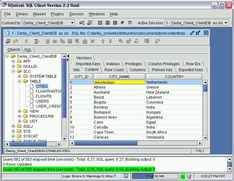 using squirrel sql client with derby