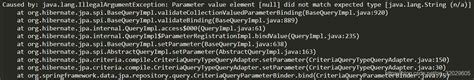 spring data jpa 报错：parameter value element [null] did not match