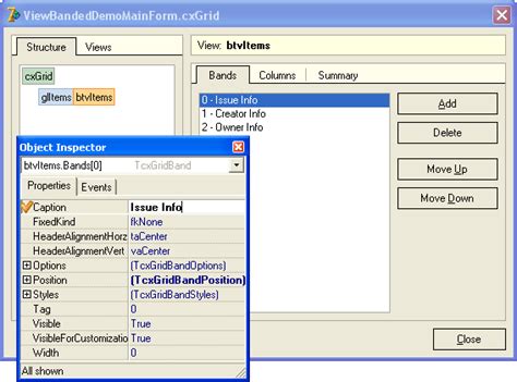 banded table view vcl devexpress documentation