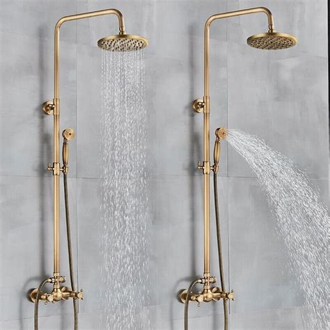 Antique Brass Shower System Faucet 8 Rain Shower Head With Handle