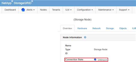 storagegrid node connection state is unknown due to faulty network