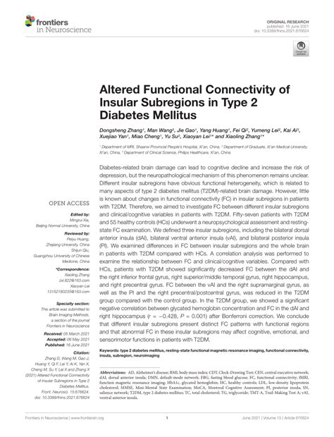 Pdf Altered Functional Connectivity Of Insular Subregions In Type 2