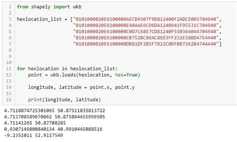 geospatial solutions expert convert hexewkb to latitude longitude in