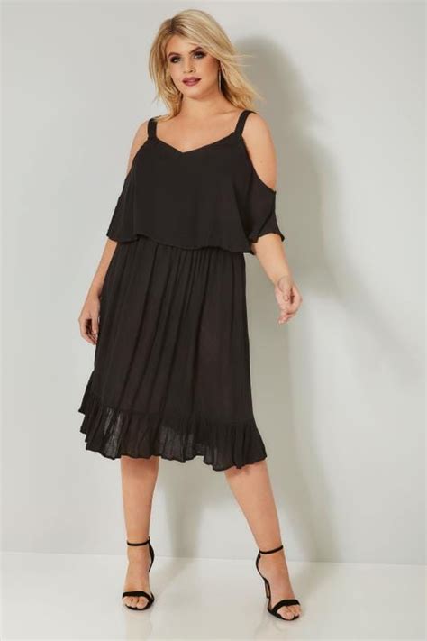 Limited Collection Black Double Layered Cold Shoulder Dress Plus Size