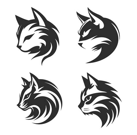 Conjunto De Diseños De Logotipo De Cabeza De Gato Vectorial Negro Con