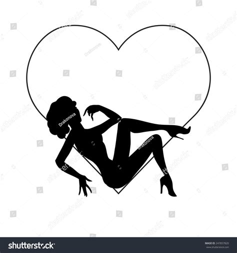 Vector Silhouette Sexy Pinup Girl Sitting เวกเตอร์สต็อก ปลอดค่า