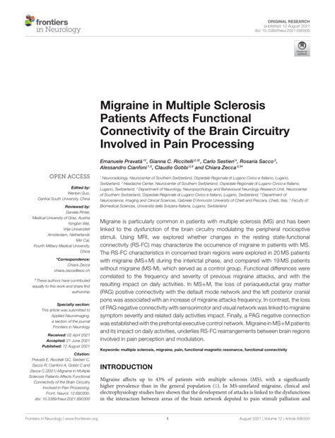Pdf Migraine In Multiple Sclerosis Patients Affects Functional