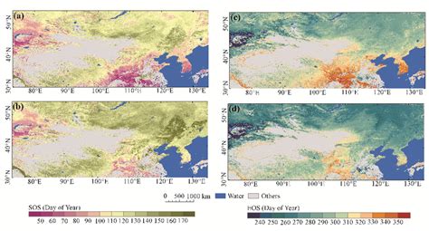 Spatial Pattern Of The Averaged Start Date Sos And End Date Eos Of