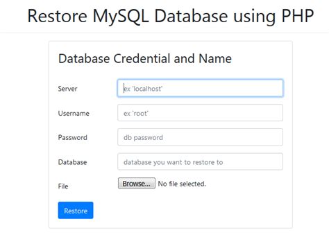 how to restore mysql database using php