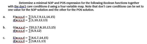 solved determine a minimal sop and pos expression for the