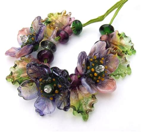 Lampwork Glass Flower Beads For Jewelry Making Romantic Purple Pink