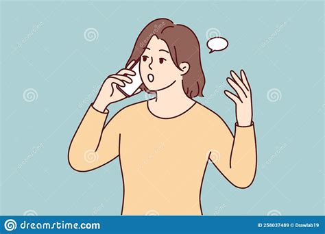 Woman Talk On Cellphone Shocked With News Stock Vector Illustration
