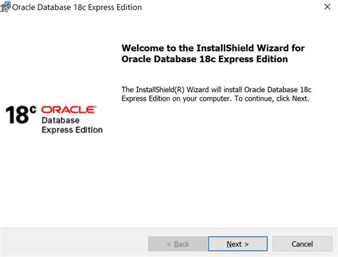 installing free 18c oracle database express edition on windows 10 home
