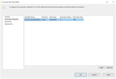 sql server ssis execute sql task error single row result set is