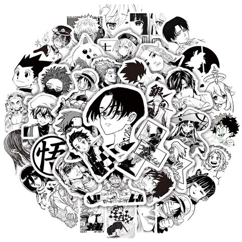 Black And White Anime Series 50 Pcs Diy Waterproof Non Repeating