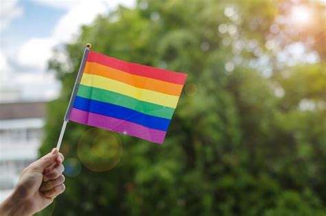 Premium Photo Hands Showing Lgbtq Rainbow Flag On Green Nature