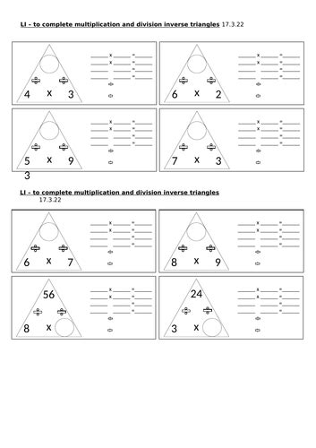 inverse triangles multiplication and division teaching resources