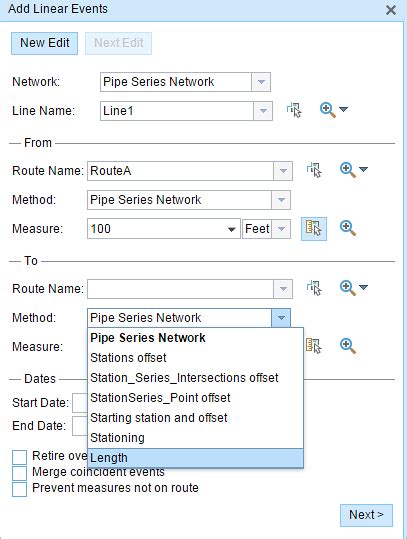adding linear events using an offset from the from measure location