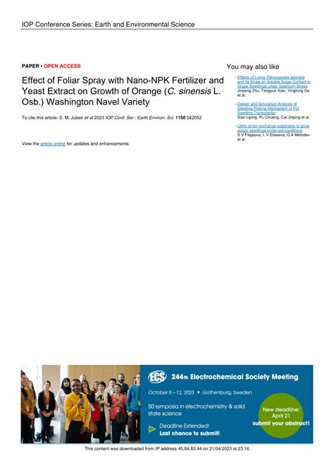Pdf Effect Of Foliar Spray With Nano Npk Fertilizer And Yeast Extract