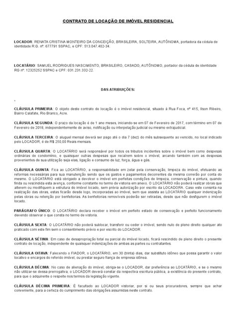 Modelo De Contrato De Locação De Imóvel Residencial Informação
