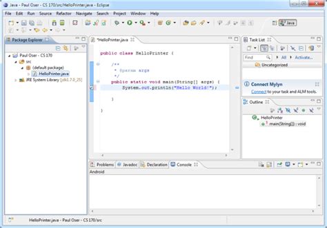 hello world using the eclipse ide