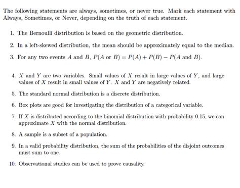 Solved The Following Statements Are Always Sometimes Or