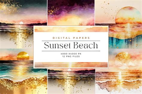 Watercolor Beach Sunsets Background Graphic By Cecily Arts · Creative