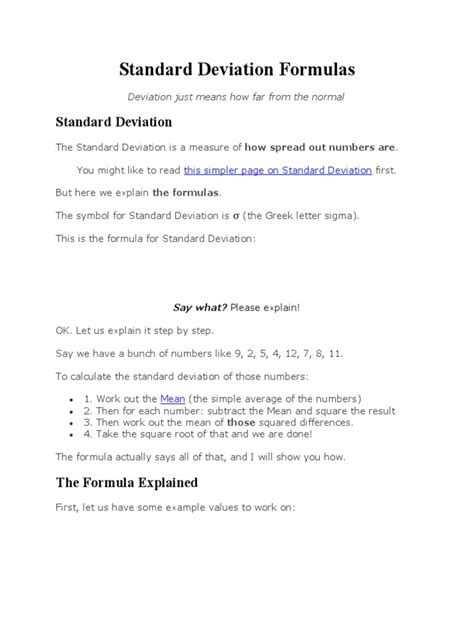 Standard Deviation Formulas Pdf Standard Deviation Mean