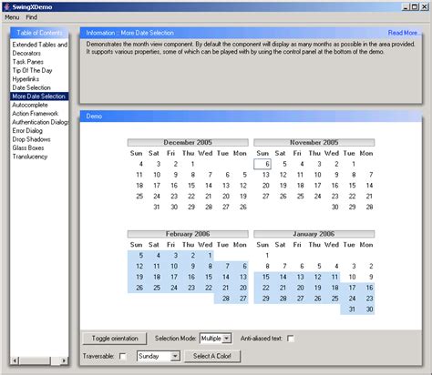 java date chooser combobox calendar swing components java
