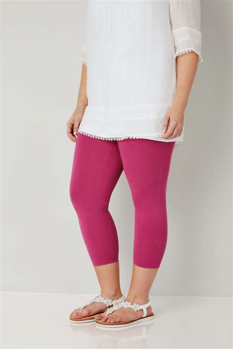Dark Pink Cotton Essential Cropped Leggings Plus Size 16 To 36