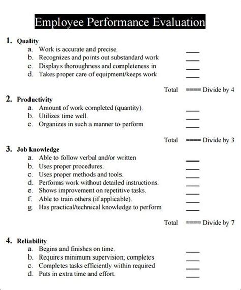 free 7 sample performance evaluation forms in pdf ms word