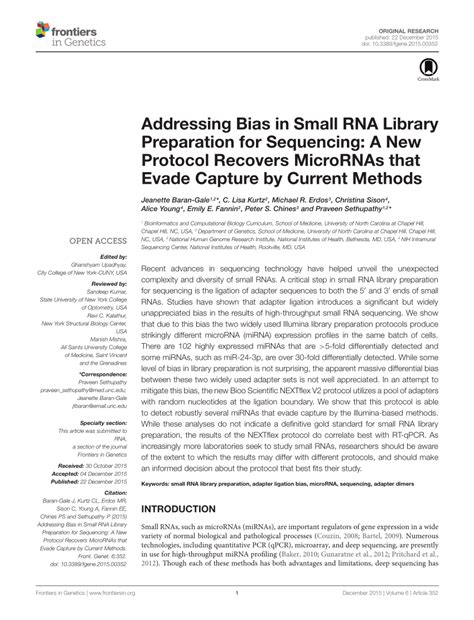 Pdf Addressing Bias In Small Rna Library Preparation For Sequencing