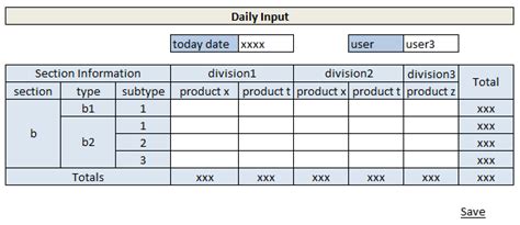 how to create an input table 6 records with merged heading in an