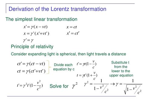 Ppt Derivation Of Lorentz Transformations Powerpoint Presentation