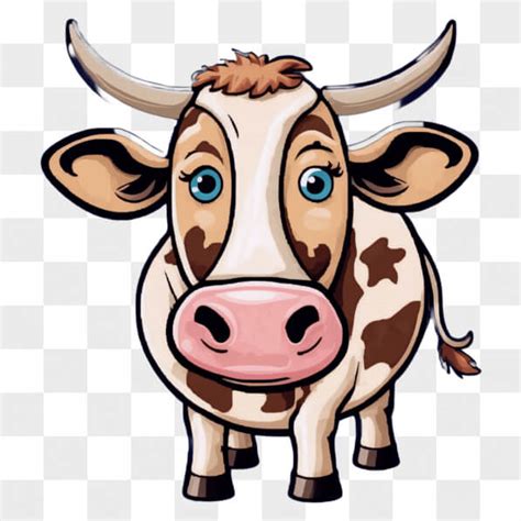 Download Adorable Cartoon Cow With Blue Eyes And Brown Hair Cartoons