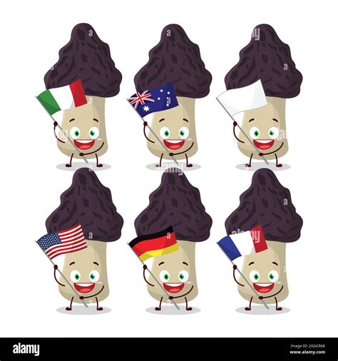 Gyromitra Cartoon Character Bring The Flags Of Various Countries