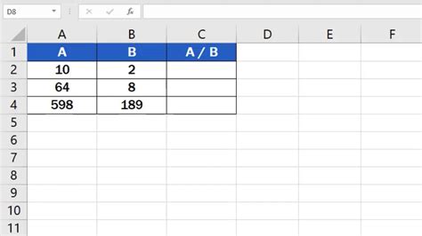 how to divide numbers in excel basic way